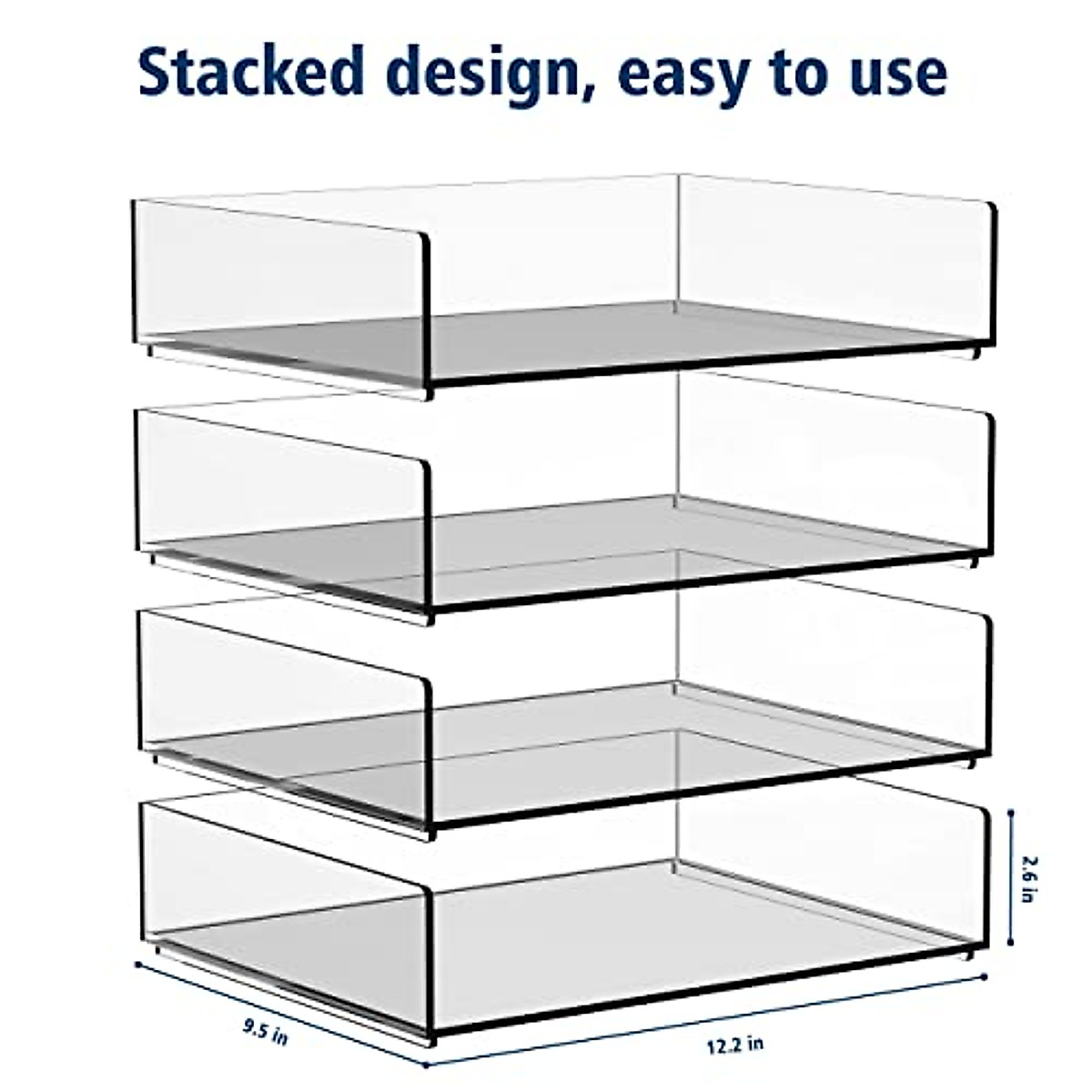 KOOLDE Acrylic Folder Holder Organizer, Letter Document Book Folder Binder Organizer Storage Box (4 Trays Horizontal Transparent)
