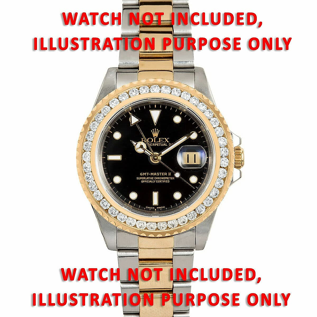 Ewatchparts 3ct Channel Set Diamond Bezel 18K Yellow Gold Compatible With Rolex Submariner, GMT Master 2 With Ridge