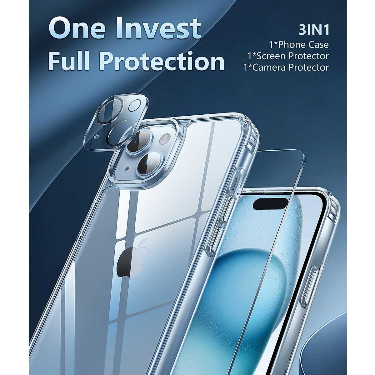 FNTCASE for iPhone 15 Phone Case: Clear Slim Shockproof Cell Phone Protective Cover | Anti Yellowing Scratch Proof Drop Proof Tough 5G Mobile Phone Protection Bumper 6.1 inch (Clear)