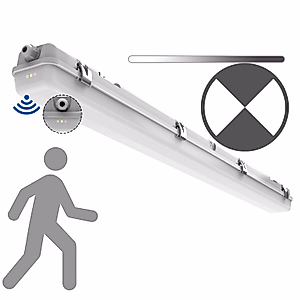 4FT Tri-Level Sensor LED Vapor Tight Emergency Light, Battery Backup, IP65 IK08, 20W(2500lm)/40W(5000lm) Selectable, 5000K, Dimmable, Outdoor Waterproof Shop Light, Vapor Proof Lighting Fixture, FCC