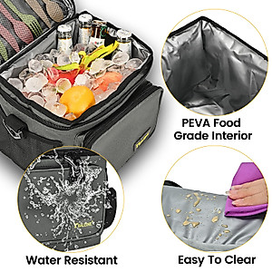 BALEINE 20 Can Large Lunch Bag, Insulated Lunch Bag for Men, Large Leakproof Cooler Bag with Adjustable Shoulder Strap for Office Work Picnic, Freezable Lunch Box for Men Women (Large, Grey)