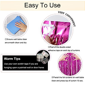 Foil Fringe Curtains - Party Streamers for Barbie Backdrop Barbie Birthday Mean Girls Party Decorations - 3Packs 3.2ft x 8.2ft Fuchsia Metallic Tinsel Backdrop Curtains