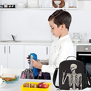 PrelerDIY Funny Skull Lunch Bag Tote Lunch Box Food Bag for Boys Girls with Zipper & Side Pocket & Shoulder Strap