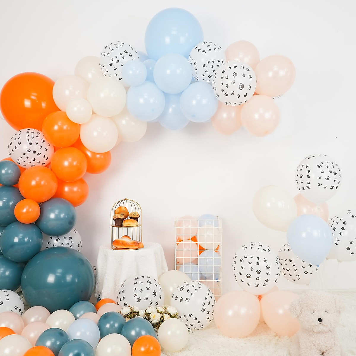 Blue Orange Balloons Arch Garland Kit,Dog Paw Balloons Garland with Retro Sea Blue Orange Paw Print Balloons for Boys Girls Baby Shower Puppy Birthday Party Decor