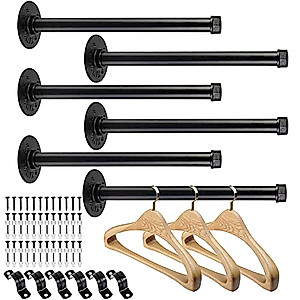 Pintuson 6 Pcs Industrial Pipe Clothes Bar 12 Inch - Wall Mount Clothing Rack - Face Out Wall Clothing Rods for Commercial Retail Boutique Shirt Display