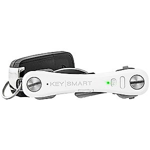 KeySmart Pro - Compact Smart Key Holder w LED Flashlight & Tile Bluetooth, EDC Key Organizer, Attach Car Key Fob, Other Mini Tools & Accessories (up to 10 Keys, White) - Discontinued