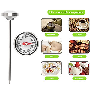 Altsuceser Kitchen Food-Cooking Meat Coffee Thermometer, Physical Sensing Stainless Steel Thermometer for Milk Foam Frothing Chocolate Water Grill, Turkey, BBQ Black