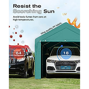 FINFREE 10 x 20 ft Heavy Duty Carport with Removable Sidewalls and Doors，Car Cnopy with 4 sandbags, Garage Shelter for Outdoor Party, Birthday, Garden, Boat, Green