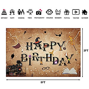 Lofaris Wizard Happy Birthday Party Backdrop Magical Wizard School Birthday Background Boys or Girls Birthday Party Decor Cake Table Banner 5x3ft