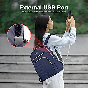 Bonioka Laptop Backpack for Women, Laptop Bag Travel Backpacks for Work Travel 15.6 Inch with USB Charing Port Luggage Strap Blue