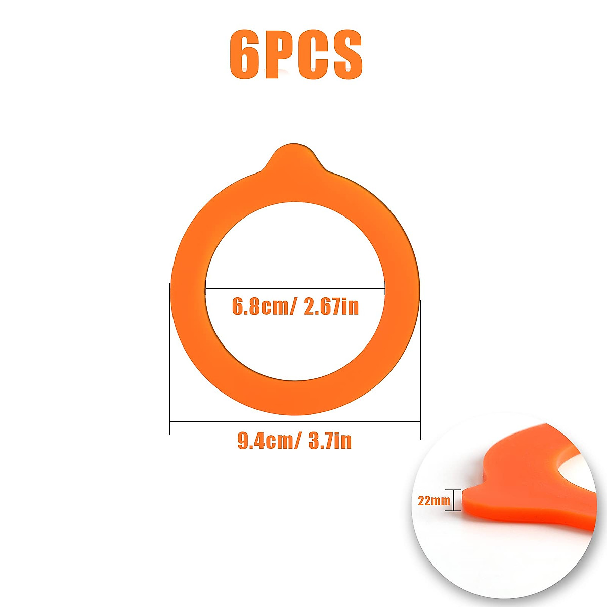 KINBOM 6pcs Silicone Replacement Gasket Seals, Mason Jar Rubber Seals Sealing Ring Silicone Gaskets for Storage Jars Glass Sealed Cans (3.7inch Outer Diameter, 2.7inch Inner Diameter)