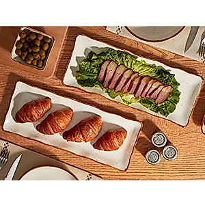 ONEMORE Large Serving Platters, 15 inch Serving Plates Set of 2, Ceramic Platters for Serving Food, Oven Safe Serving Trays and Platters for Entertaining Party, Creamy White