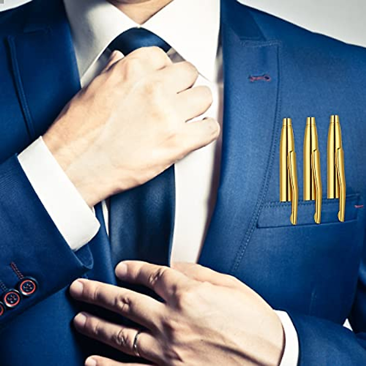 TIESOME Ballpoint Pens, 3 Pack Slim Stainless Steel Metallic Retractable Pens Black Ink 1 mm Nice Gift for Business Office Students Teachers Wedding Christmas (Gold)