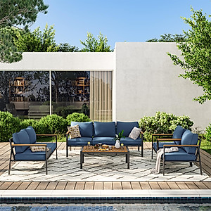 Amopatio Aluminum Patio Furniture Sofa,All-Weather Metal Outdoor Sofa,Modern 3-Seat Couch with Waterproof Covers,Blue (ONLY 3-SEAT Sofa)