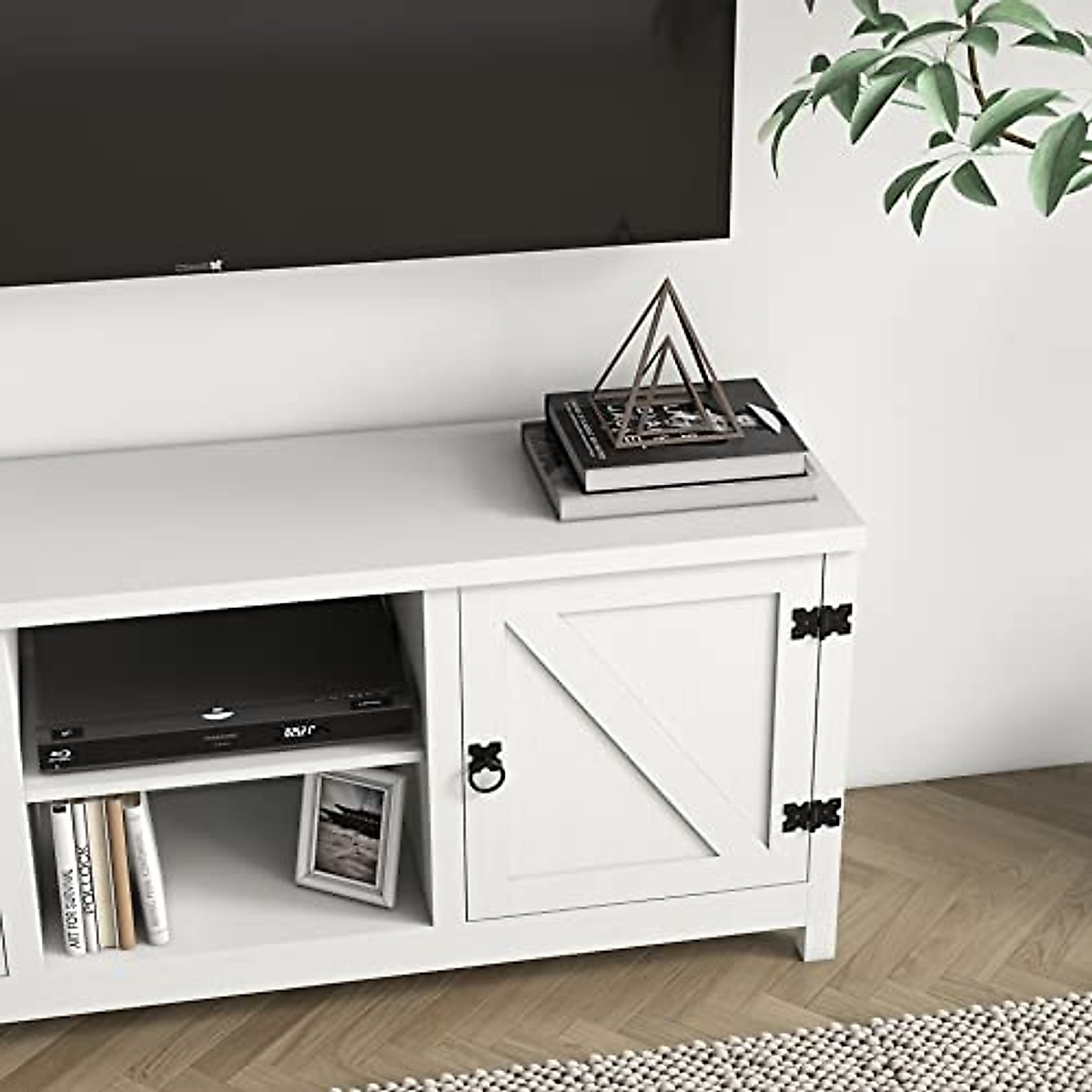 Panana Modern Farmhouse TV Stand for 65 inch TV, Entertainment Center with Storage and Open Shelves, Wood TV Stands TV Table Stand for Living Room, Bedroom (White, for 32"-65" TV)