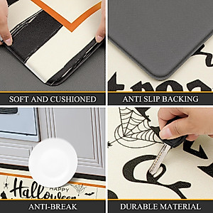 Pauwer Halloween Kitchen Mat Set of 2, Trick or Treat Anti Fatigue Kitchen Rugs Fall Decor, Non Slip Pumpkin Kitchen Runner Rug Set, Cushioned Waterproof Kitchen Foam Mat for Floor