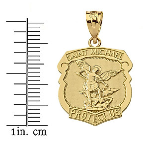 14k Yellow Gold Saint Michael Protect Us Shield Shaped Medal Pendant
