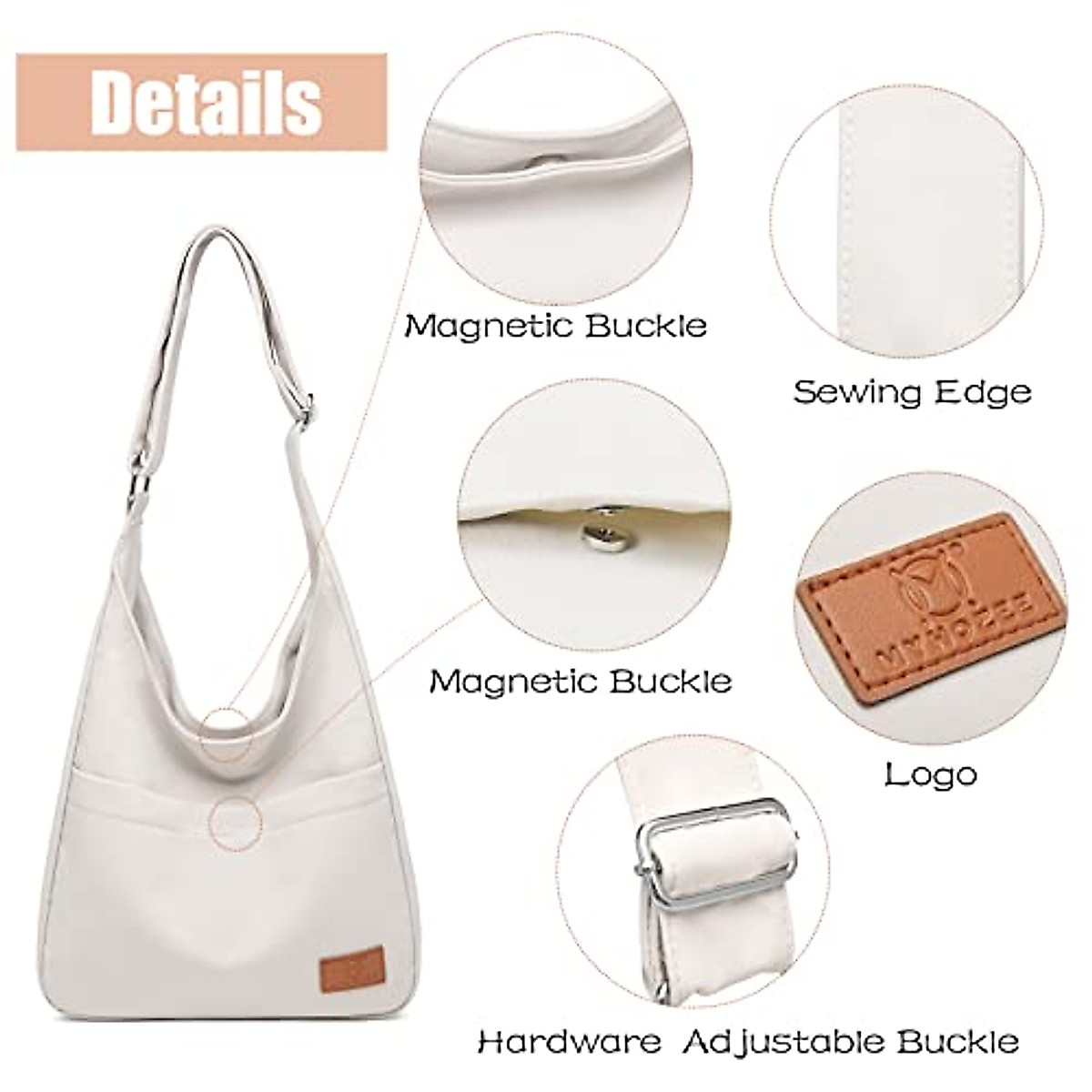 Canvas Tote Bag, Large Hobo Bags for Women Aesthetic Shoulder Purses Hand Bag Cute Simple School Crossbody Purse with Adjustable Wide Strap - Magnetic Closure - Black Slouch Bag