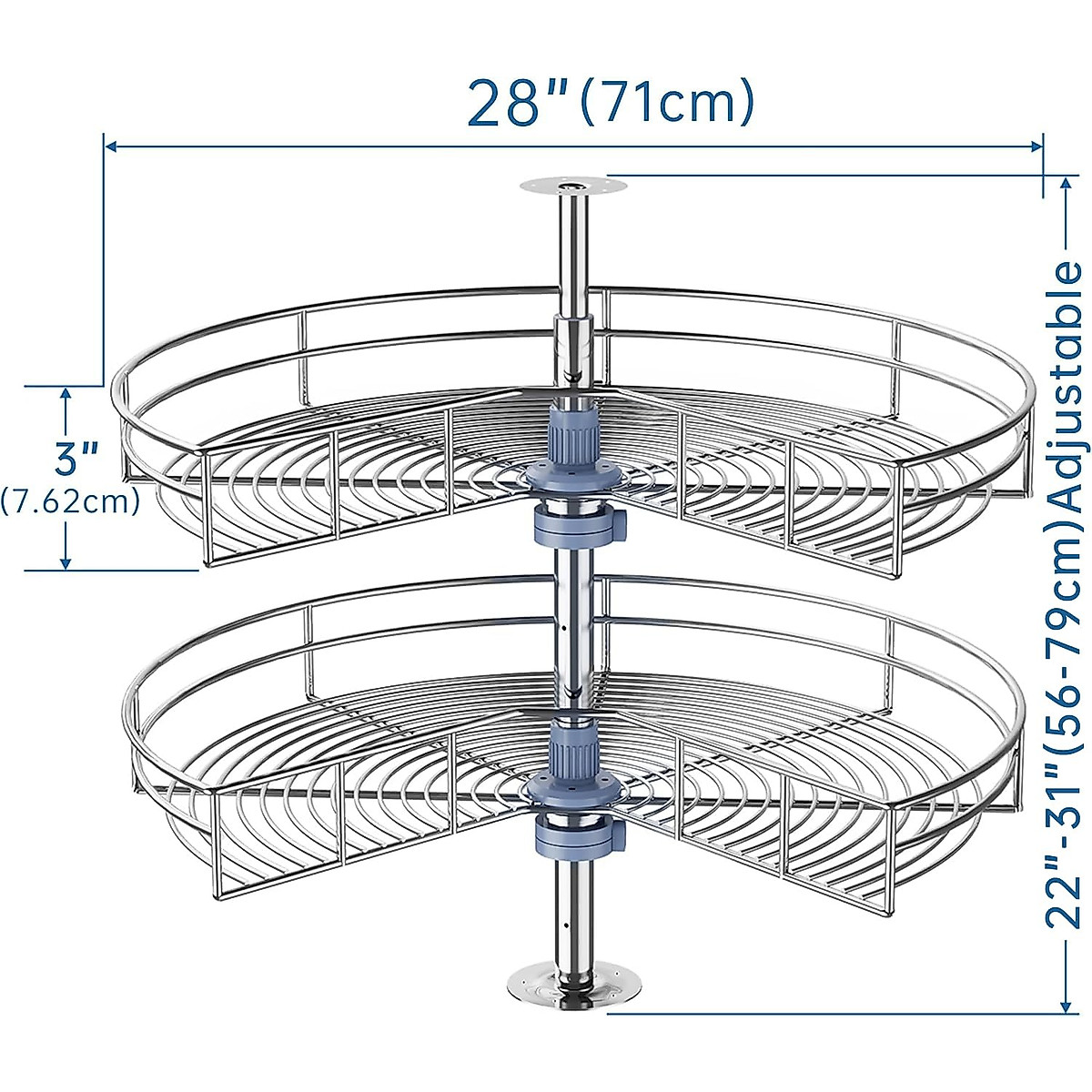 JOWBOOW 28" Corner Cabinet Lazy Susan Turntable, 270° Adjustable Height Chrome Replacement Shelves for Kitchen Corner Cabinet