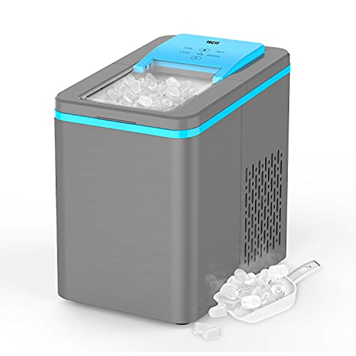 VECYS Countertop Ice Maker Machine, 9 Bullet Ice Cubes Ready in 8 Mins 26LBS in 24 Hours, Self-Clean 1.8L Portable Ice Maker with Ice Scoop and Basket, Great for Home, Office, Grey and Blue