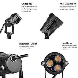 ONEVER LED Landscape Spotlight Outdoor, 6W 300Lumen Waterproof LED Lawn Lamp Lights with Spike for Home Garden Decor, DC 12V, Warm White (Pack of 1X)