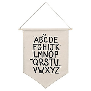 Canvas Hanging Flag Banner Wall Sign Decor Gift - 26 Letters Shower Gift - Baby Room Pendant for Baby Kids Girl Boy Nursery Teen Room Playroom Front Door - 11.81in x 13.5in
