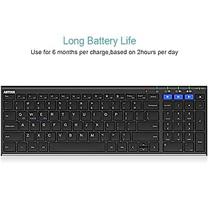 Arteck HB193 Universal Bluetooth Keyboard Multi-Device Stainless Steel Full Size Wireless Keyboard for Windows, iOS, Android, Computer Desktop Laptop Surface Tablet Smartphone Rechargeable Battery