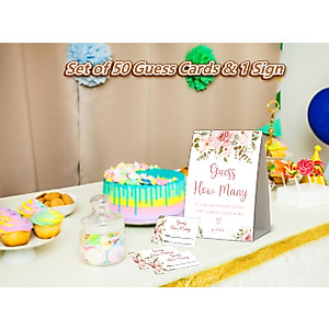 Boho Shower Game,Guess How Many,Baby Shower Games,Wedding Shower Games,Baby Shower Decorations Gender Neutral,Bridal Shower Decoration,Birthday Party Game,50 guess Cards & 1 Sign -12