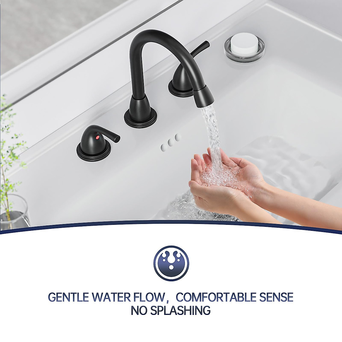 Phiestina Pull Down Sprayer Matte Black 8 Inch 3 Hole Bathroom Sink Faucet, 2 Handles Widespread Pull Out Bathroom Faucet, with Pop Up Drain and Water Supply Line,BF04008-B11-MB