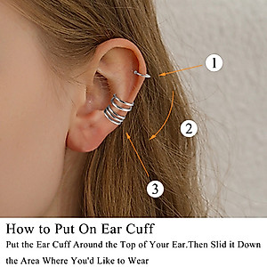 Jstyle 4Pcs 925 Sterling Silver Ear Cuff Simple Criss Cross Double Lines Ear Cuffs Non Piercing Minimalist Fake Helix Earcuff Cartilage Earrings B