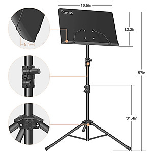 Ramzi Portable 5-in-1 Dual-Use Sheet Music Stand with Light, Clip, and Carrying Bag
