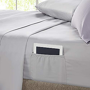 Comfort Spaces Bed in A Bag - Trendy Casual Design Cozy Comforter with Complete Sheet Set with Side Pocket, All Season Cover, Matching Shams Queen(90"x90"), Kate, Grey/Purple 9 Piece