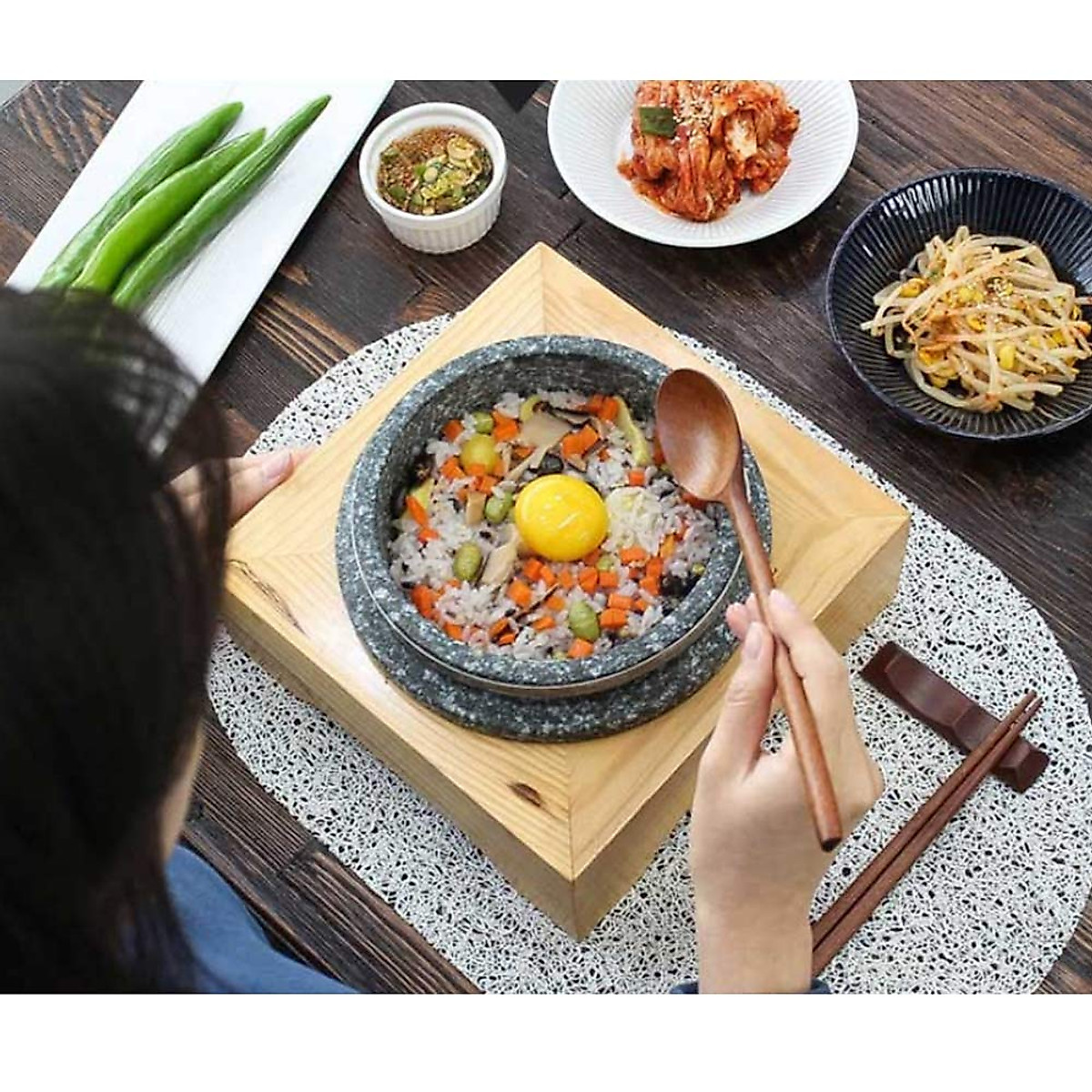 Jangsoo Gopdol Natural Giblet Pot Dolsot Pot with Stone Lid for Nutrition Rice Steamer (Large 7 X 3.5 inch)