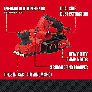 CRAFTSMAN Wood Planer, Hand Planer with Blades, Wrench and Edge Guide, 5/64-inch, 16,500 RPM, 6 Amp, Corded (CMEW300)