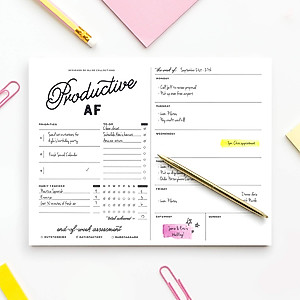 Bliss Collections Weekly Planner, Productive AF, Undated Tear-Off Sheets Notepad Includes Calendar, Organizer, Scheduler for Goals, Tasks, Ideas, Notes, To Do Lists and Habit Tracker, 8.5"x11" (50 Sheets)