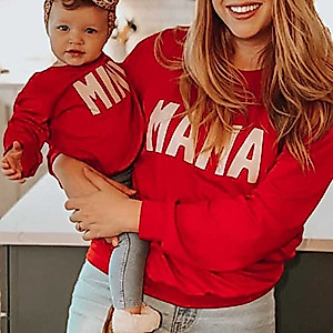 Autumn Winter Family Matching Outfits Mom and Daughter Long Sleeve Sweater Pullover Top (Red,Kid 12-18 Months)