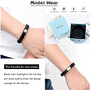 Imrsanl Cremation Jewelry Urn Bracelet for Ashes Memorial Braided Leather Urn Bracelet Wristband for Ashes of Loved Ones Keepsake Cuff Bangle Jewelry for Women Men (Black-20cm/7.87inch)