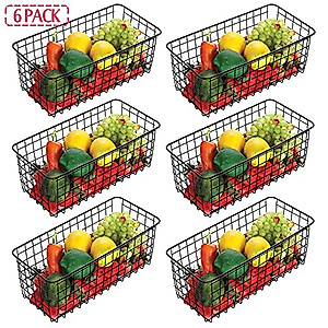 XINFULL 6 Pack Wire Storage Baskets Household Metal Wall-Mounted Containers Organizer Bins for Kitchen Bathroom Freezer Pantry Closet Laundry Room Cabinets Garage Shelf, Large
