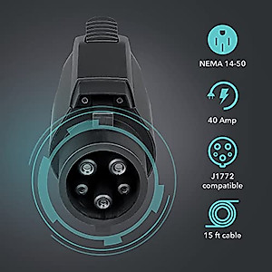 Lectron 40 Amp Level 2 EV Charger - 240V, 40 Amp, 9.6 kW, 15 ft Extension Cord & J1772 Cable - Portable Electric Car Charger for J1772 EVs with NEMA 14-50 Plug