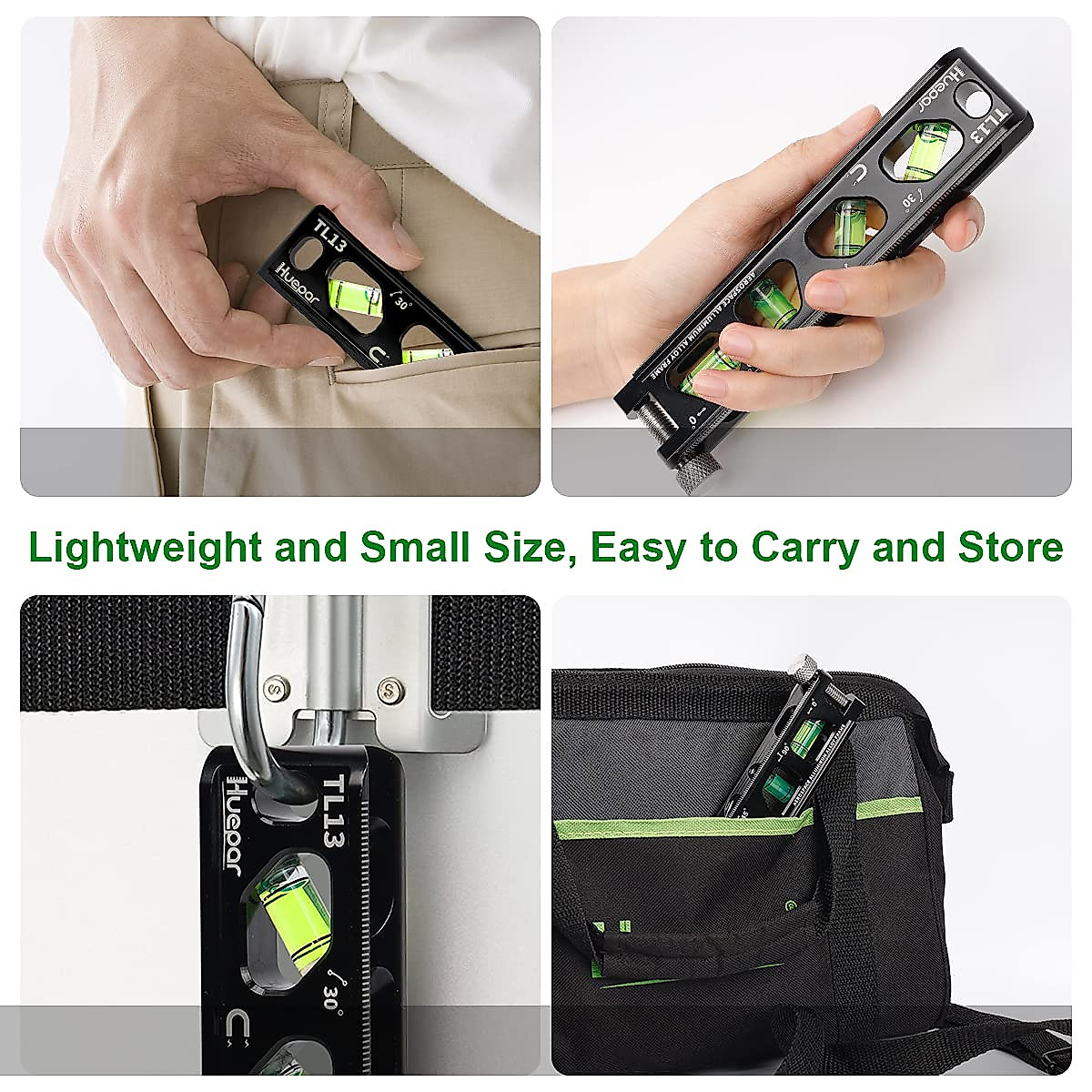 Huepar Torpedo Level, Magnetic Conduit Level with 4 Vials, 6.2 inch Aluminum Alloy Construction Spirit Level with V-Groove and Magnet Track, High Precision Bubble Level, Double Scale, Thumb Screw-TL13