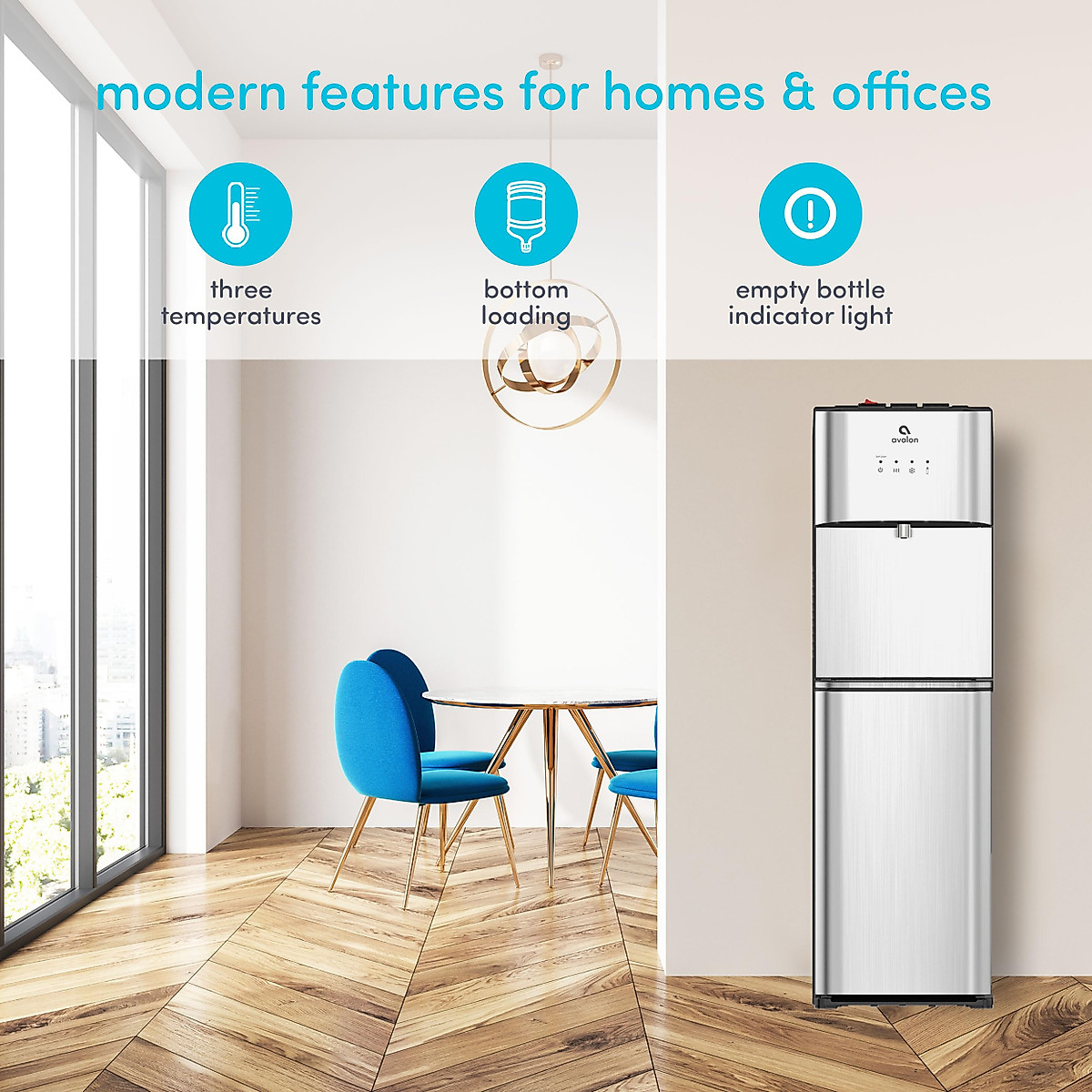 Avalon Limited Edition Self Cleaning Water Cooler Water Dispenser - 3 Temperature Settings - Hot, Cold & Room Water, Durable Stainless Steel Construction, Bottom Loading - UL Listed