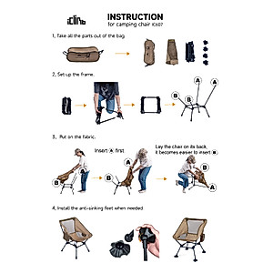iClimb Ultralight Compact Camping Folding Beach Chair with Anti-Sinking Large Feet and Back Support Webbing (Blue - Square Frame)