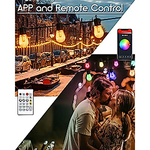 Solar Patio Lights Outdoor Waterproof, 48 FT Solar String Lights Dimmable, Timer, APP&Remote, String Lights for Outside Solar Powered Outdoor Solar String Lights for Yard, Backyard, Garden Decor