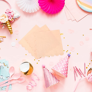 Ireer 100 Pcs Pink Napkins Disposable 5 x 5 Inch Scalloped Napkins Thick Paper Napkins Cocktail Luncheon Napkins for Tea Party Wedding Bridal Baby Shower Thanksgiving Christmas Dinner Birthday