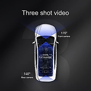 Front and Rear Inside 3 Channel Dash Cam,HD 1080P Dash Camera,170°+140° Wide Angle,IR Night Vision,Loop Recording,G-Sensor Smart Dash Camera for Cars