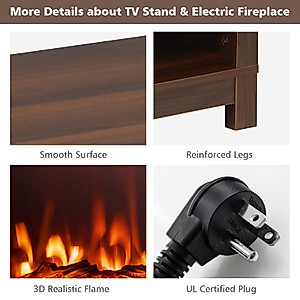Tangkula Fireplace TV Stand for TVs up to 65 Inches, with 18 Inches 1400W 5,000 BTU Electric Fireplace Insert, Adjustable Flame Brightness & Heat, Timer and Remote Control (Walnut)