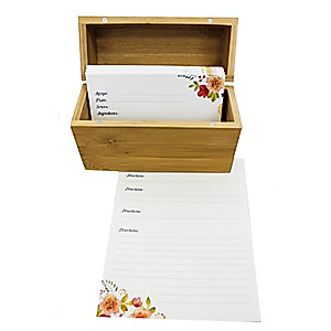 The Splendid Chef Recipe Set | Sturdy Bamboo Recipe Box with 20 Dividers and 100, 4x6 Recipe Cards