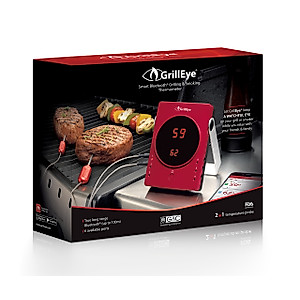 GrillEye GE0001 Smart Bluetooth Grilling & Smoking Thermometer, Red