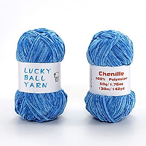 2PCS Soft Chenille Yarn Blanket Yarn,Velvet Yarn for Knitting,Fancy Yarn for Crochet,Crochet Yarn for Sweater/Hat/Blankets/DIY Craft(Blue)
