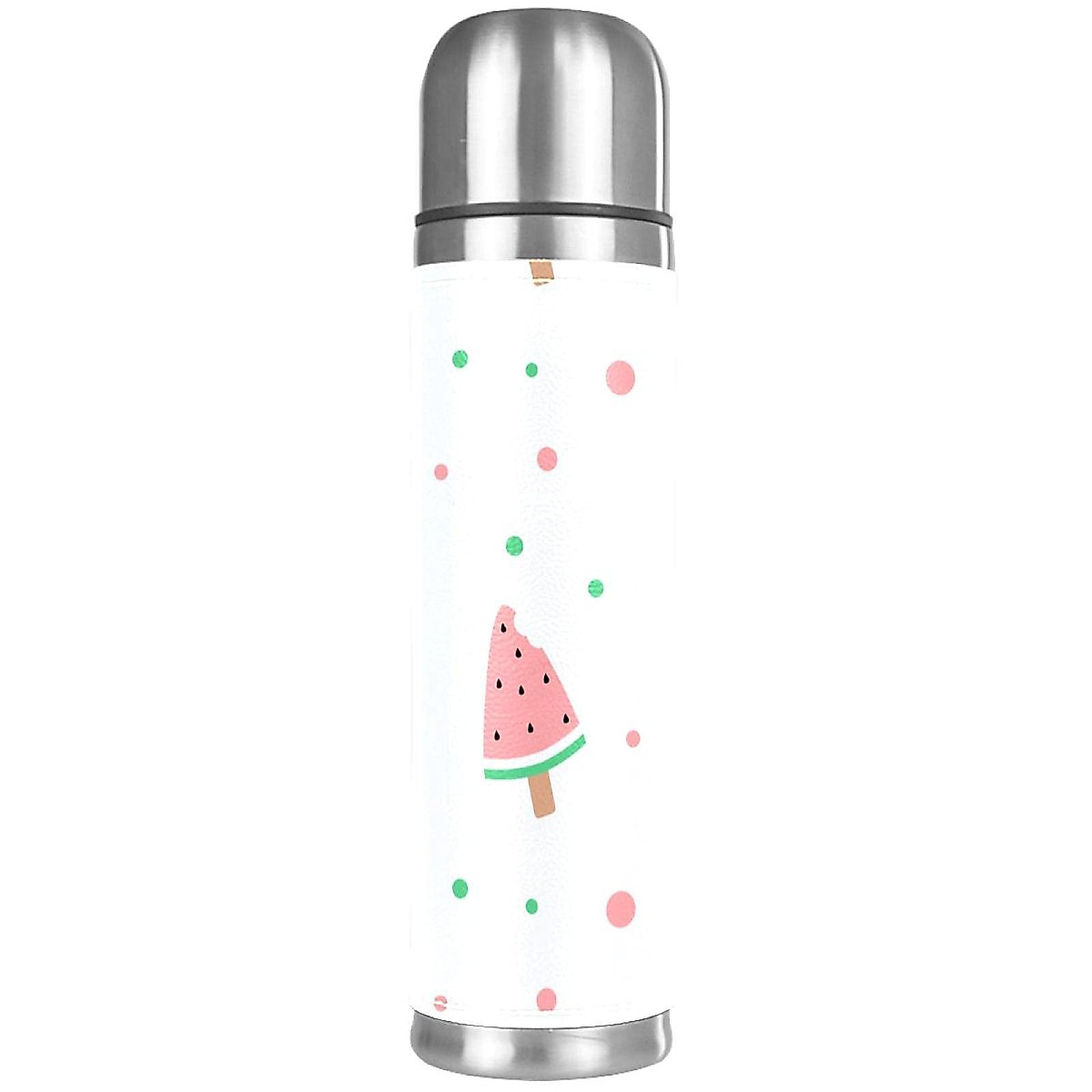 Stainless Steel Leather Vacuum Insulated Mug Summer Watermelon Ice Cream Thermos Water Bottle for Hot and Cold Drinks Kids Adults 16 Oz